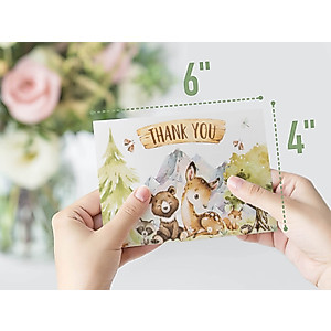 VNS Creations 50 Woodland Animal Thank You Cards, Bulk Forest & Mountain Creatures Thank You Notes w/Matching Lined Envelopes & Stickers, 4 x 6 in.