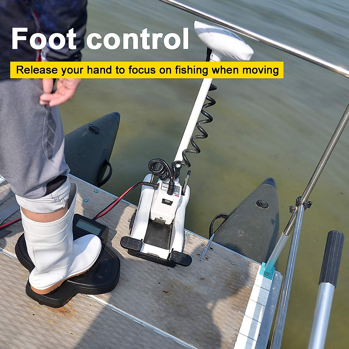 AQUOS White Haswing 12V55LBS 48inch Electric Bow Mount Trolling Motor with Remote Control, Wired Foot Control, Quick Release Bracket for Inflatable Boat Bass Boat Freshwater Saltwater Use