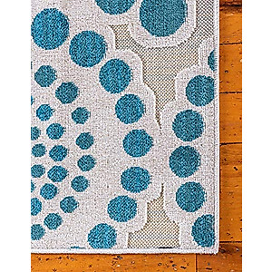 Unique Loom Modern Collection Geometric, Contemporary, Circles, Swirls, High-Low Pile, Indoor and Outdoor Area Rug, 7 ft x 10 ft, Ivory/Teal