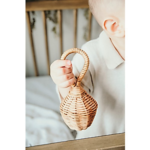 Neka Rattan Rattle | Montessori Handmade Ages 3 Months and Up, Baby Bear Brown, Shaker Rattle (Classic)