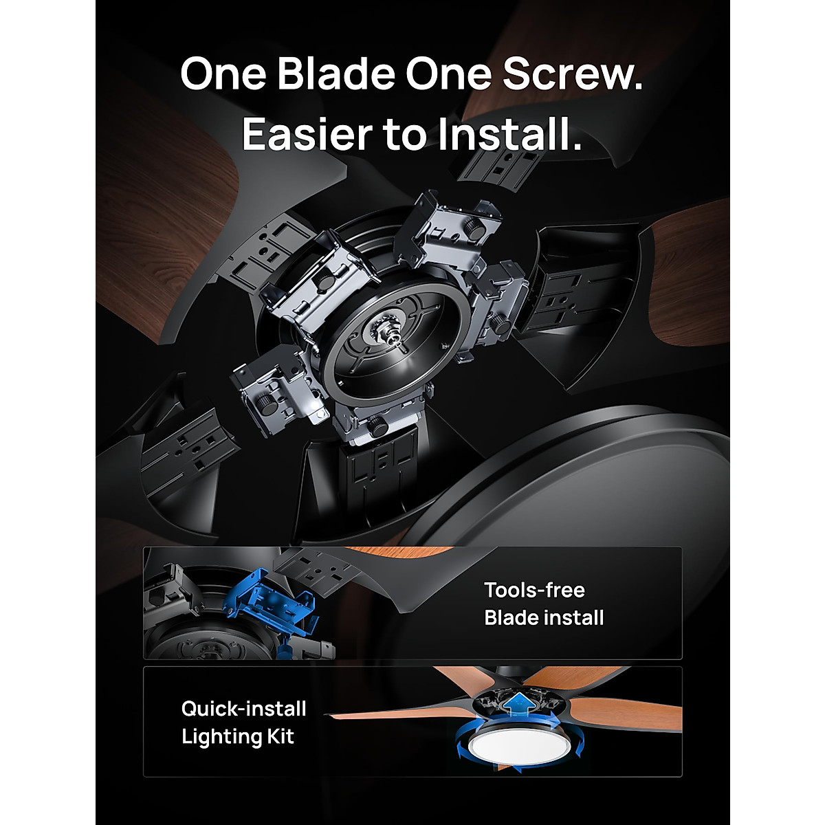 Dreo Smart Ceiling Fans with Lights, Low profile Ceiling Fan with Alexa/App, 52'' Dimmable Lighting & Color Tuning, RGB Ambient Light for Living Room, Game Room, Easy Installation, Quiet, Black