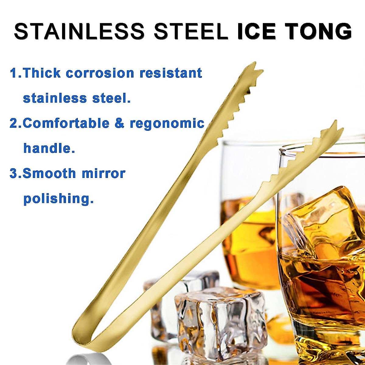 WAFJAMF Ice Tongs for Ice Bucket,7 Inch Serving Tongs,Bar Tongs,304 Stainless Steel,-Gold Plated-for Bar Kitchen Restaurant…
