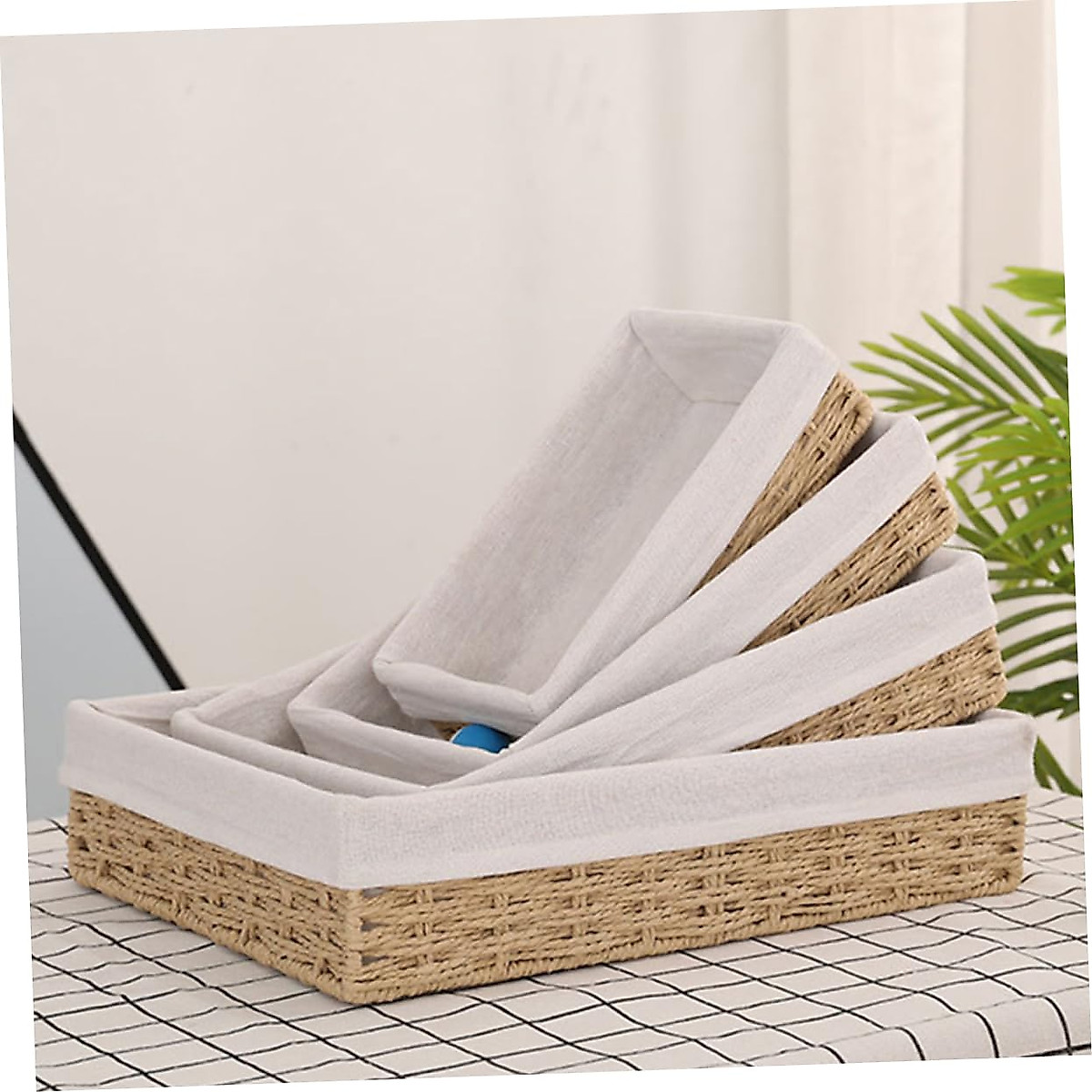 Abaodam Storage Basket Bread Serving Basket Rattan Rectangular Wicker Basket Vanity Organizer Tray Woven Serving Basket Sundries Storage Organizer Rectangle Toilet Paper Cloth