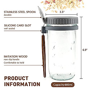 Overnight Oats Containers with Lids and Spoon 2Pack 20OZ Overnight Oat Jars with Measurement Marks Larger Glass Airtight Oatmeal Container Wide Mouth Mason Jars for Meal Prep Chia Yogurt Salad Cereal