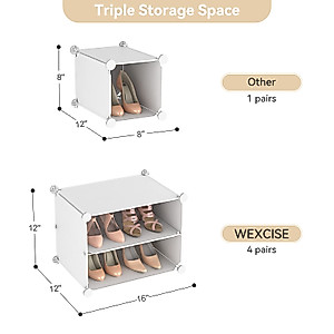 WEXCISE Portable Shoe Rack Organizer with Door, 48 Pairs Storage Cabinet Easy Assembly, Plastic Adjustable Stackable Detachable Free Standing DIY Expandable 8 Tier White, (NNF-XJ-012)