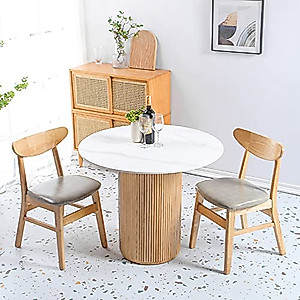 Pine Solid Wood Dining Table, BIGMAII Modern Round Kitchen White Marble Pedestal Dining Room Table Restaurant Furniture - 47.2in L x 47.2in W x 29.5in H
