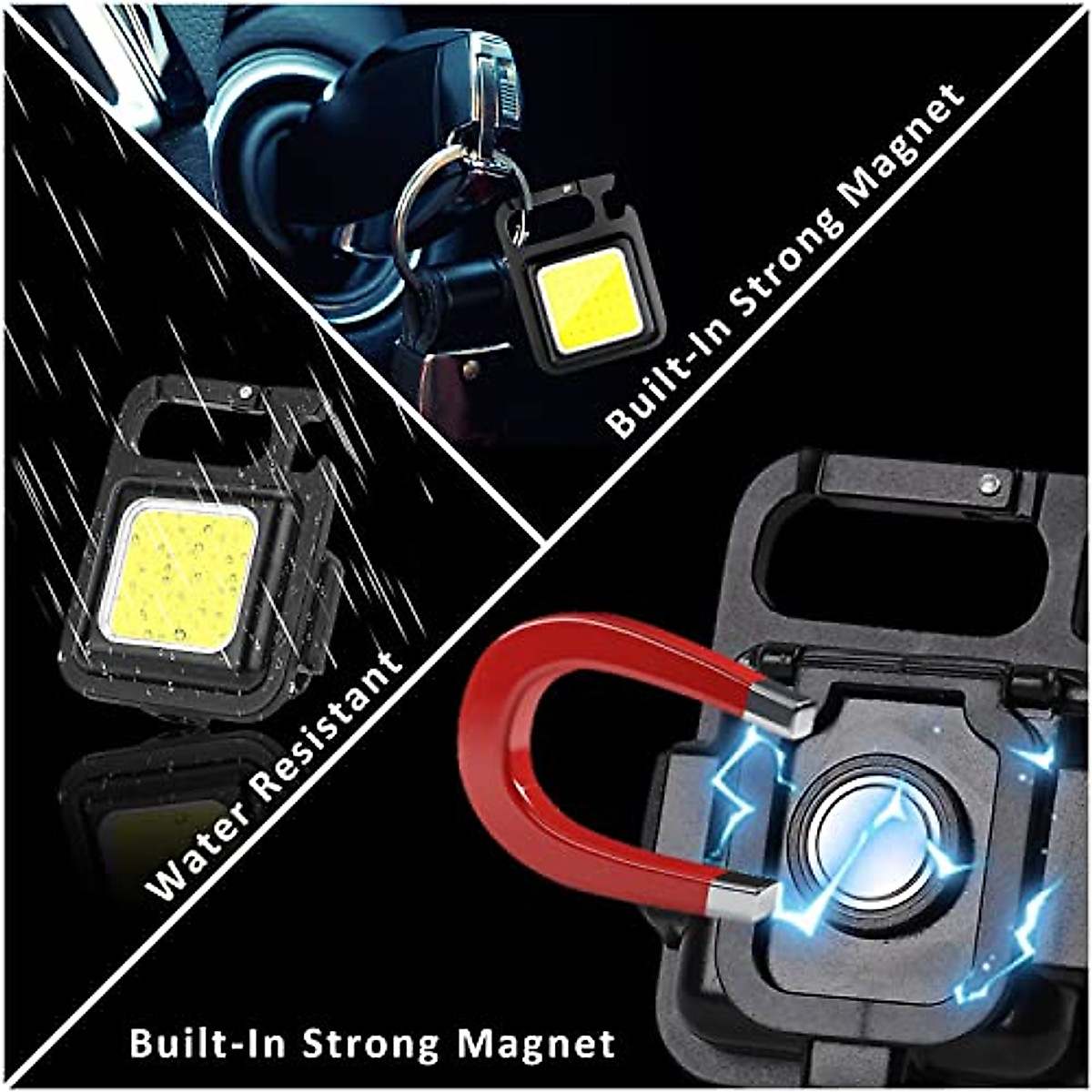 COB Keychain Work Light Keychain Flashlights 4 Light Modes 1600Lumen,Keychain Light Emergency Light with Folding Bracket Bottle Opener and Magnet Base,Camping and Walking