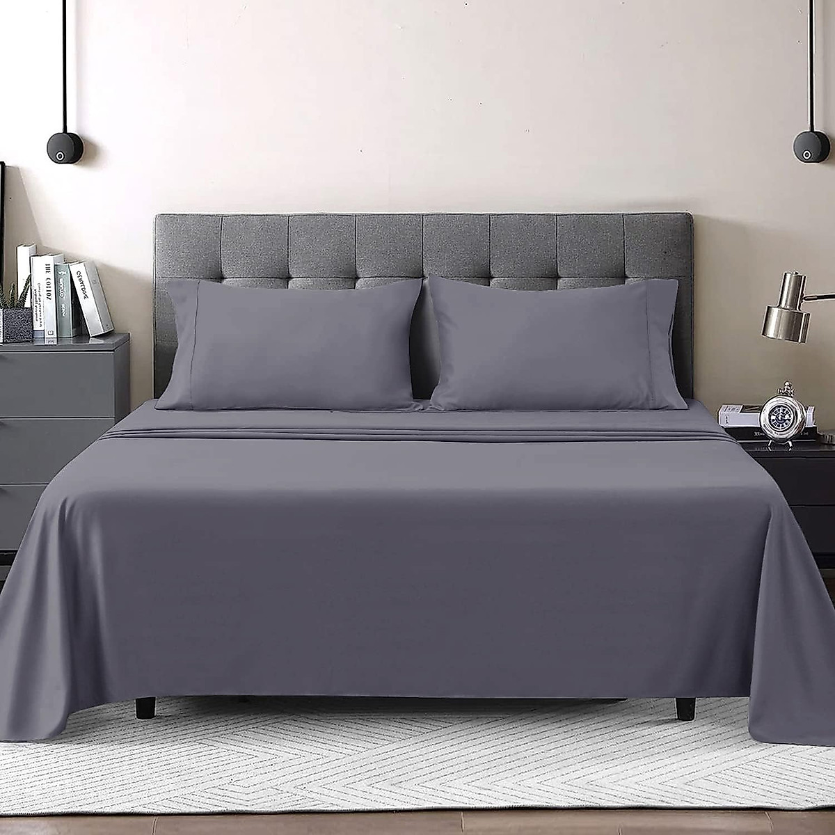 IR Imperial Rooms Grey Full Size Bed Sheets - 4 Pcs Luxury Sheets & Pillowcases for Spa, Hotels, Guest Bedroom & Airbnbs - Brushed Microfiber Full Size Sheets