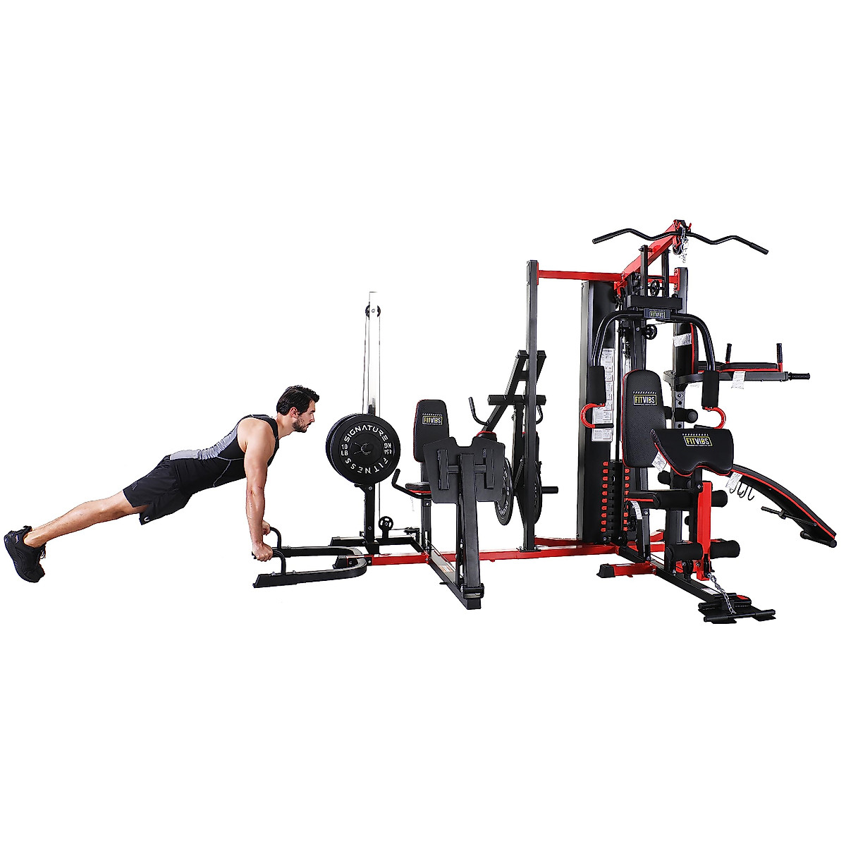 Signature Fitness Multifunctional Home Gym System Workout Station with Leg Extension, Preacher Curl, Pushup, Dip and Situp Stand, 122.5LB Weight Stack, M950, Multiple Pacakges