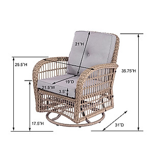 YAOACXIN Patio Rattan Rocker Chair Outdoor Swivel Chair with Grey Cushion PE Wicker Furniture for Porch Sunroom Deck Backyard (Natural)