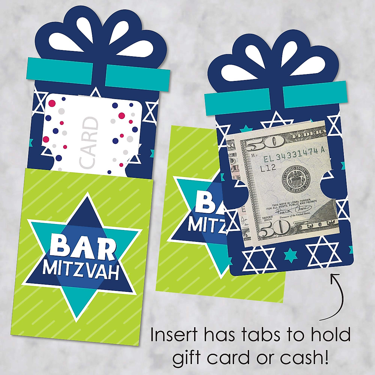 Big Dot of Happiness Blue Bar Mitzvah - Boy Party Money and Gift Card Sleeves - Nifty Gifty Card Holders - Set of 8