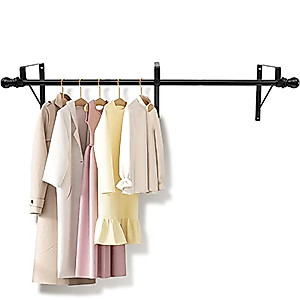 Closet Rod Brackets Heavy Duty with 46” Rod, Closet Shelf Brackets with Rod Holder, Closet Brackets for Both Shelf Storage and Closet Rod, Black Closet Shelf Support Pole Holder, 3 Pack