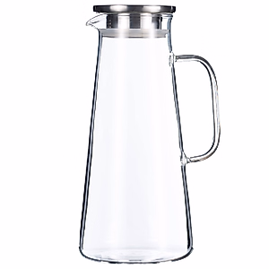 Karafu Pitcher, 68Oz Glass Pitcher with Lid, Easy Clean and Heat Resistance Borosilicate Glass Jug for Hot or Cold Water, Milk, Ice Tea and Juice Beverage