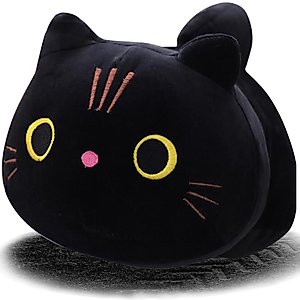 Enhopty 10Inch Black Cat Plush Pillow Cat Stuffed Animal Plushies Cute Kitten Toys Sleeping Hugging Pillow Soft Cushion for Girls Kids Women 1PC (Small)