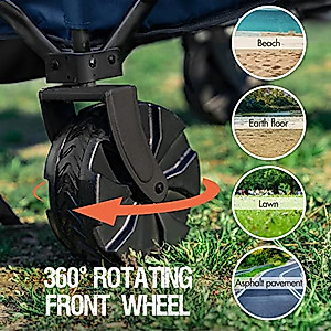 PORTAL Collapsible Folding Utility Wagon, Foldable Wagon Carts Heavy Duty, Large Capacity Beach Wagon with All Terrain Wheels, Outdoor Portable Wagon for Camping, Garden, Shopping, Groceries, Blue