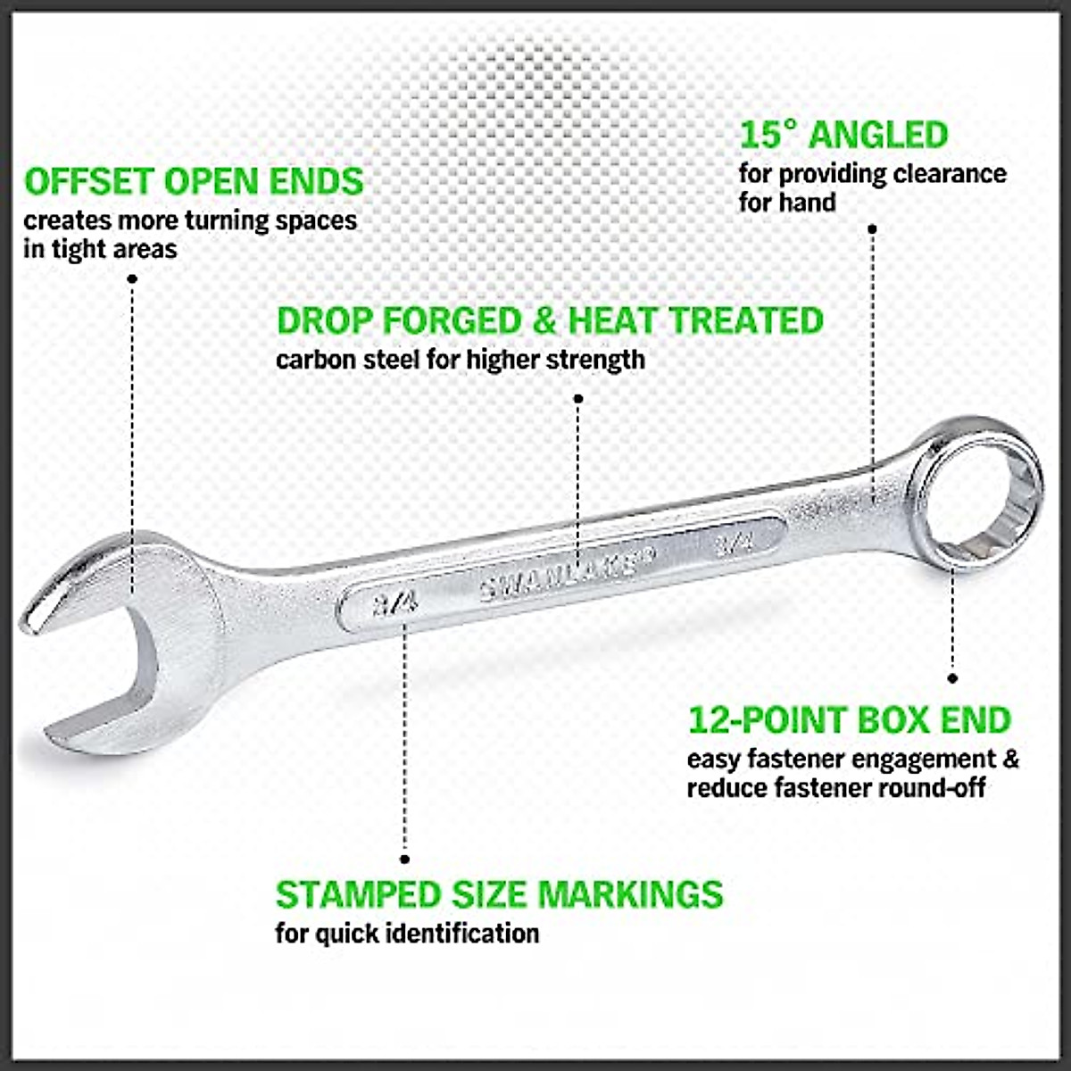 SWANLAKE 26PCS Combination Wrench Set with Roll-up Pouch, wrench set metric and standard, SAE 1/4” - 1” and Metric 8mm - 24mm