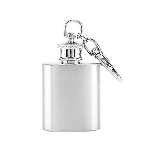 1oz Mini Pocket Wine Bottle Stainless Steel Key Chain Portable Whiskey Liquor Alcohol Bottle Screw Cap Unique Gift Ornament