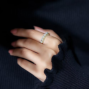 Rosec Jewels Certified Moissanite 7 Stone Half Eternity Band for Women, D Color VS1 Clarity, Moissanite Wedding Anniversary Ring, 14K Yellow Gold, Size:US 7.50