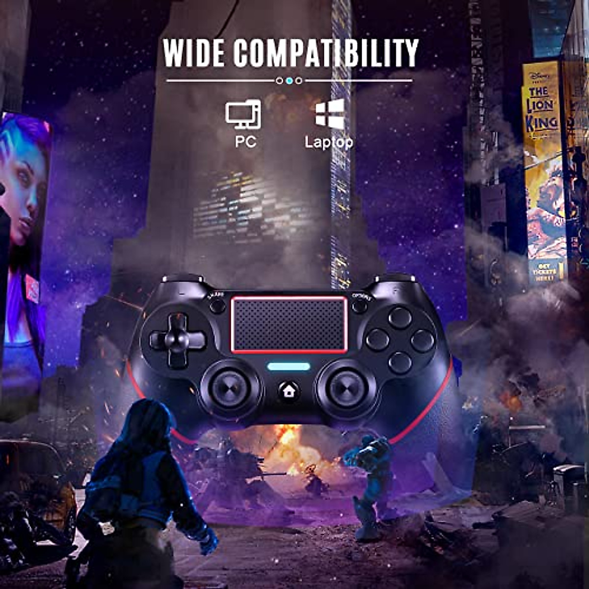 Deeptick Wireless Gamepad Controller For PS4/PC with Motion Motors and Audio Function, Mini LED Indicator, USB Cable and Anti-Slip (Red)