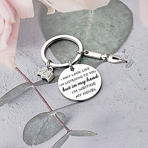 Novel Writer Keychain Writer Themed Gift Novelist Author Gift Gift for Writer Author Novelist (head WRITING MY NOVEL)