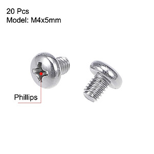 uxcell M4x5mm Machine Screws Pan Phillips Cross Head Screw 304 Stainless Steel Fasteners Bolts 20Pcs