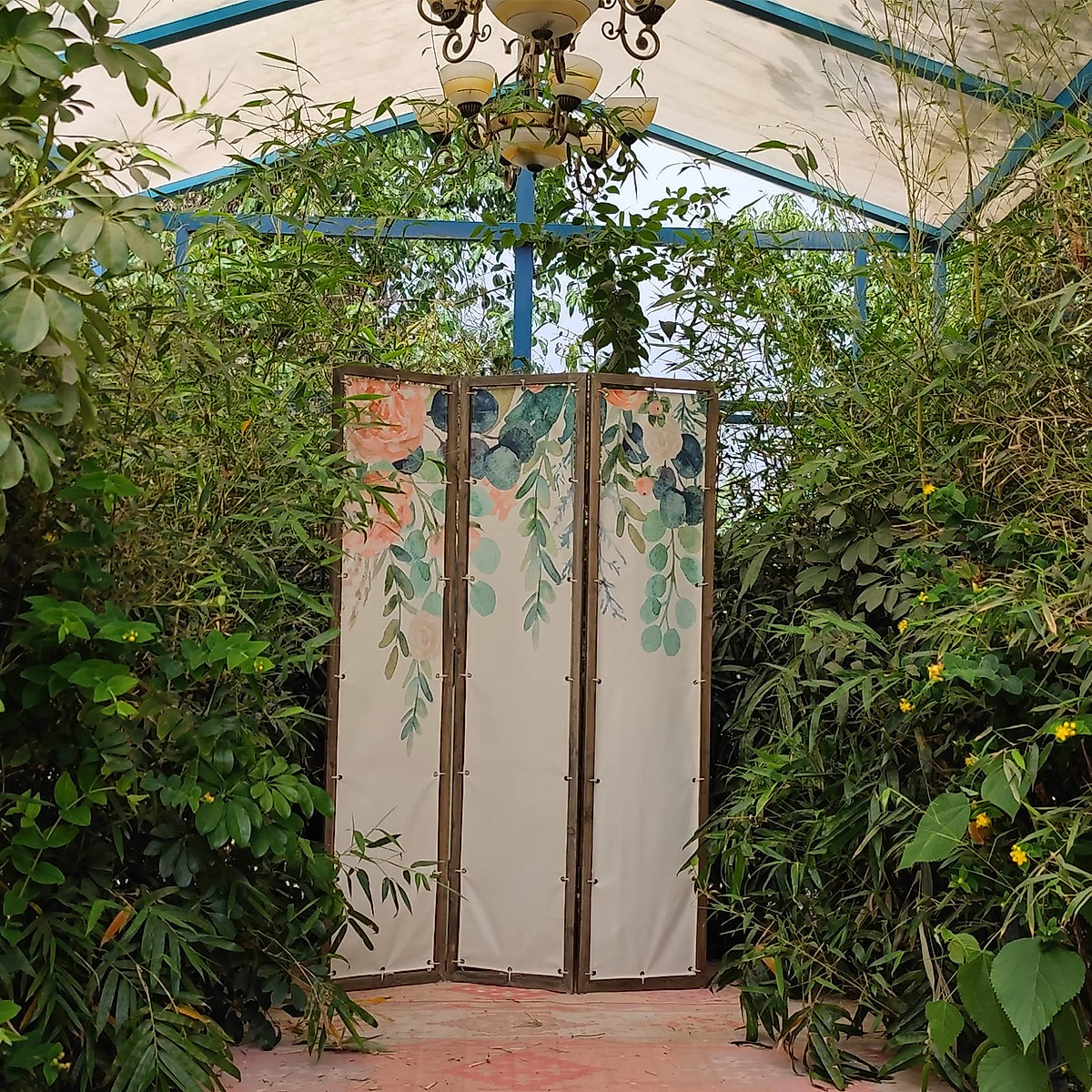 LANDCHY Room Divider Screen Oriental Furniture Privacy Screens Flowers Painting Canvas 3-Panel Foldable Portable Room Separating Divider Room Partitions and Dividers Freestanding 71'' Tall