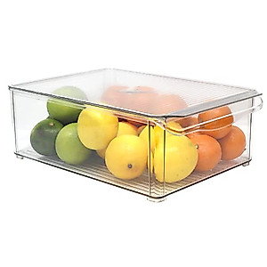 Plastic Food Storage Container Bin with Lid and Handle for Kitchen, Pantry, Cabinet, Fridge, Freezer - Organizer for Snacks, Produce, Vegetables
