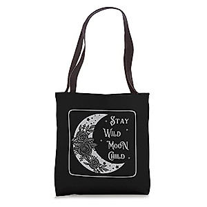 Celestial Moon Phase With Flowers - Stay Wild Moon Child Tote Bag