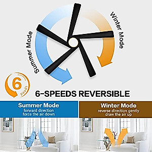 WINGBO 54 Inch DC Ceiling Fan with Lights and Remote Control, 5 Reversible Carved Wood Blades, 6-Speed Noiseless DC Motor, Modern Ceiling Fan in Brass Finish with Black Blades, ETL Listed