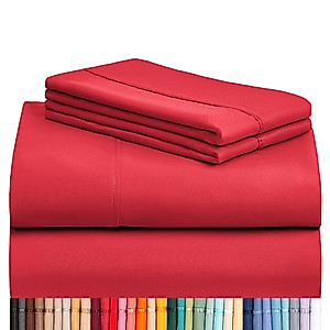 LuxClub 4 PC California King Sheet Set, Breathable Luxury Bed Sheets, Deep Pockets 18" Wrinkle Free Cooling Sheets Machine Washable Hotel Bedding Silky Soft - Red Cal King