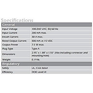 Reliable Cable Power Supply, High Efficiency OEM Replacement Wall Mount Adapter for CATV Drop Amplifiers 15V 500mA (0.5A) with F-Type Connection, DoE Level VI Rated