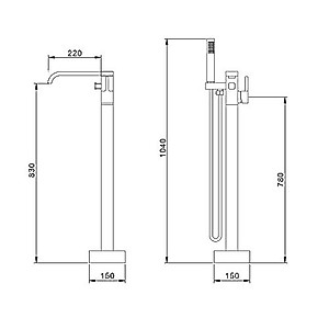 Brushed Gold Floor Mount Freestanding Bath Tub Filler Shower Unit Handheld Spary