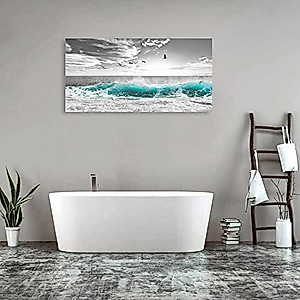 Large Ocean Waves Canvas Wall Art for Living Room Wall Decor Teal Blue Sea Beach Wave Wall Art Prints Artwork Sea Birds Canvas Pictures for Bedroom Home Office Wall Decorations Ready to Hang 30" X 60"