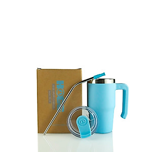 Hogg 12oz Grippy Powder Coated Tumbler with Removable Handle, Lid, and Stainless Steel Straw, DIY, Customizable, Double Wall Insulated Tumblers (Light Blue)