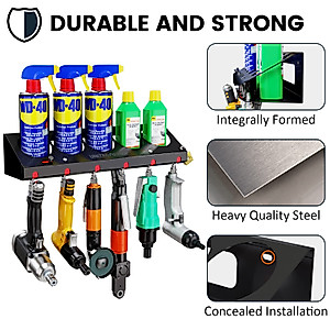 UNITEDPOWER Pneumatic Tool Holder Lockable/Aerosol Rack Combo, Wall Mounted Spray Can Bottle Holder, Air tool organizer, for Garage and Workspace, 5 Cans and 6 slots