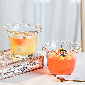 Vitbunana Flower Shape Small Glass Salad Bowl, 16.9oz Capacity Mixing Bowl, Glass Fruit Bowl and Dessert Bowl, Universal Round Serving Bowl, Toss Salad, Pasta, Oatmeal and More