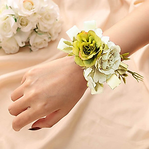 CASDRE Bride Wedding Wrist Corsage Bridal Hand Flower Pearl Corsage Wristlet Wedding Accessories for Women and Girls (Green)