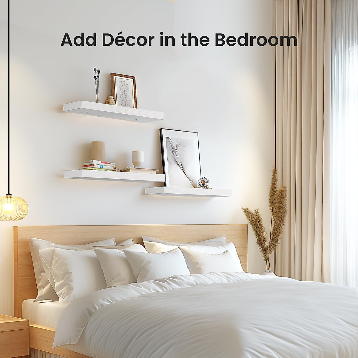 AMADA HOMEFURNISHING Floating Shelves, Wall Shelves for Bathroom/Living Room/Bedroom/Kitchen Decor, White Shelves with Invisible Brackets Set of 3 - AMFS08