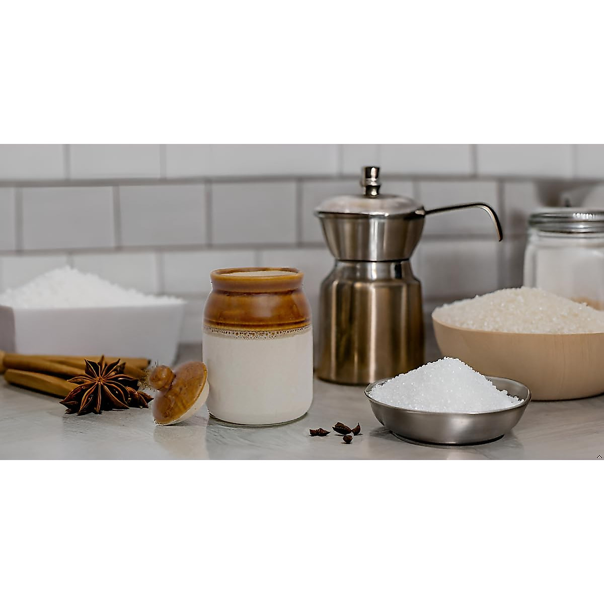 Decorative Ceramic Jar With Lid For Kitchen Pantry Countertop Home Dining Table Accessories Condiment Pickle Spice Coffee Tea Caddy Sugar Salt Herbs Food Storage Canister Holder Hand Painted