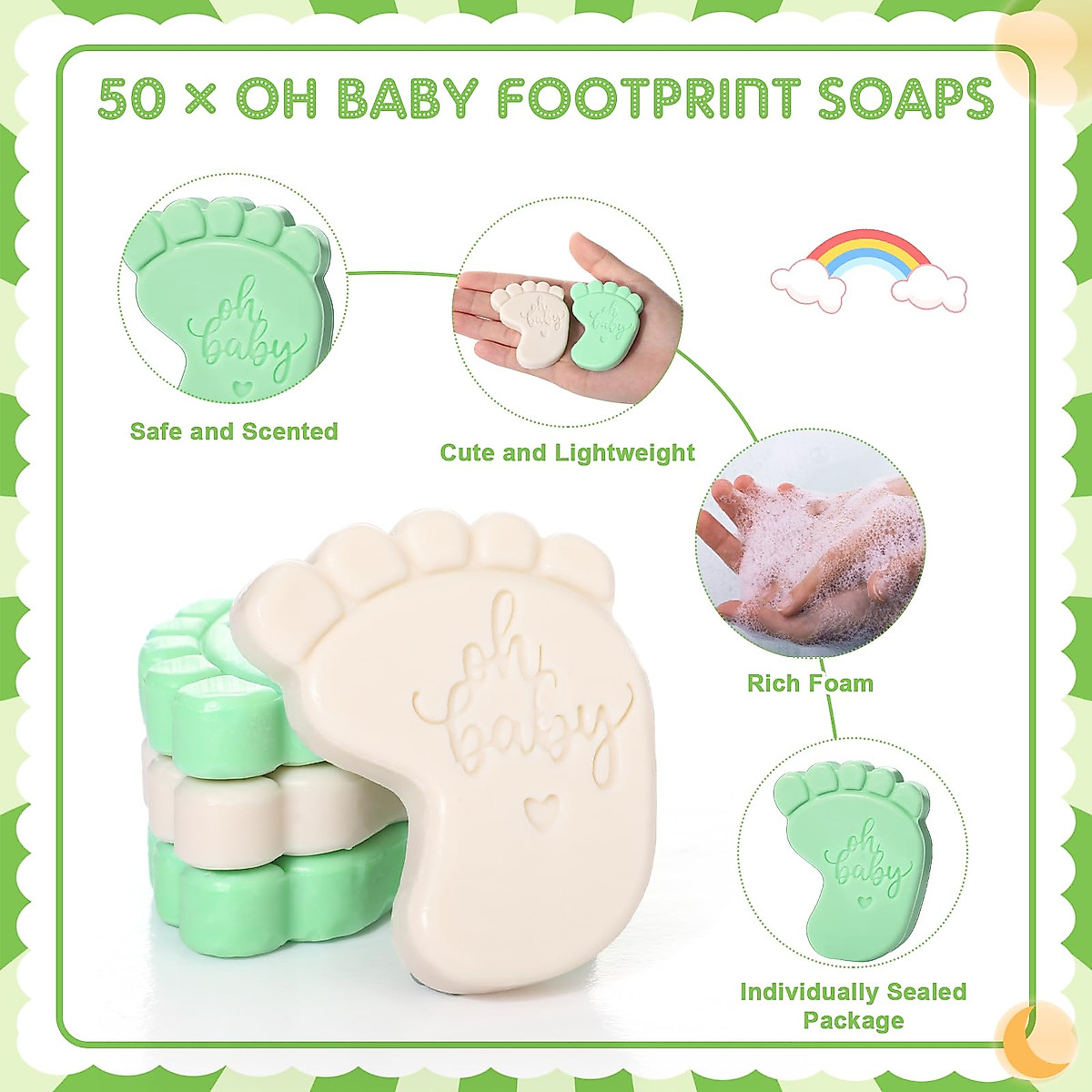 Dimsile 50 Sets Baby Shower Soap Favors for Guests Mini Soap Baby Footprint Soap Handmade Scented Soap with From My Shower to Yours Thank You Cards and Organza Bag Gender Reveal Favors for Baptism