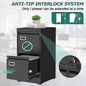 GREATMEET 3 Drawer Mobile File Cabinet with Lock,Under Desk Drawer Metal Filing Cabinet for Legal/Letter Size,Fully Assembled Black