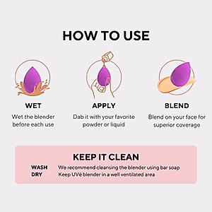 Helio Makeup Blender Sponge, Streak Free Application of Liquid, Powder & Cream Foundation, Professional Complexion Blending Tool, Cruelty Free, Vegan, Latex Free