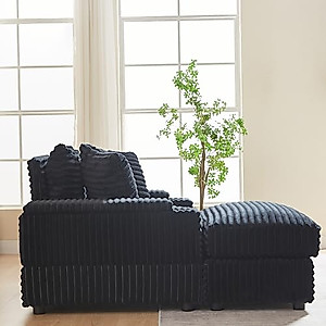 Verfur Oversized Chaise Lounges Indoor - 43.3" Deep Seat Sectional Sofa Corner Couch with Movable Ottoman, Storage Armrest & Cupholders- Plush Corduroy Upholstered Lounge Chair for Living Room Office