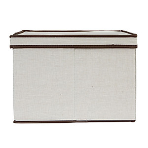 Household Essentials Square KD Storage Box With Lid, 15”x15”x10”, Breathable Canvas Sides With Sturdy Sides, Natural with Brown Trim