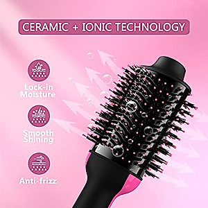 Hair Dryer Brush Blow Dryer Brush in One, 4 in 1 Styling Tools Blow Dryer with Ceramic Oval Barrel, Hair Dryer and Styler Volumizer, Hot Air Brush Hair Straightener Brush for All Hair Types