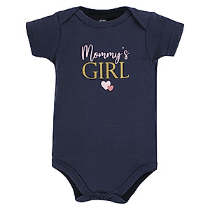 Hudson Baby Unisex Baby Cotton Bodysuits, Girl Mommy Pink Navy, 6-9 Months