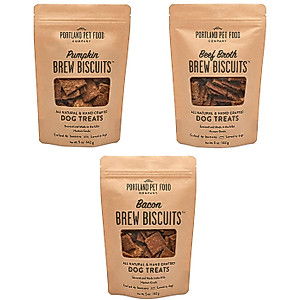 CRAFTED BY HUMANS LOVED BY DOGS Portland Pet Food Company Brew Biscuit Dog Treats (3 x 5 oz Bags Variety Pack) – Mixed Flavors –All Natural, Human-Grade, USA-Sourced and Made