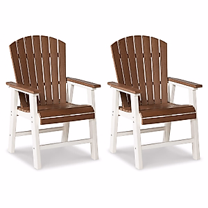 Signature Design by Ashley Genesis Bay Outdoor Dining HDPE Arm Chair, 2 Count, Brown & White