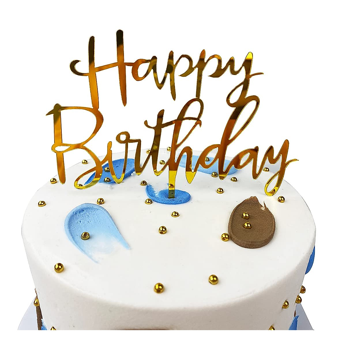 Happy Birthday Cake Toppers Gold Acrylic Durable Versatile Cake Topper, Birthday Cake for Photo Booth Props, Birthday Party Decoration Ideas
