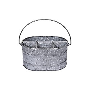 Creative Co-Op Farmhouse Galvanized Metal Storage Caddy with 4 Compartments and Handle, Zinc Finish